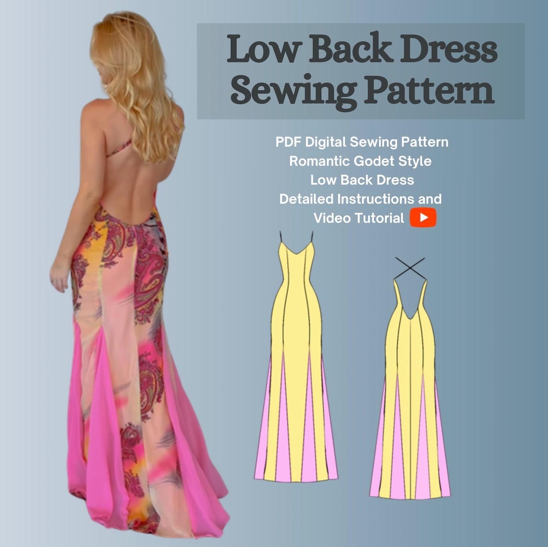 Low Back Dress PDF Digital Sewing Pattern With Romantic Godets Long ...