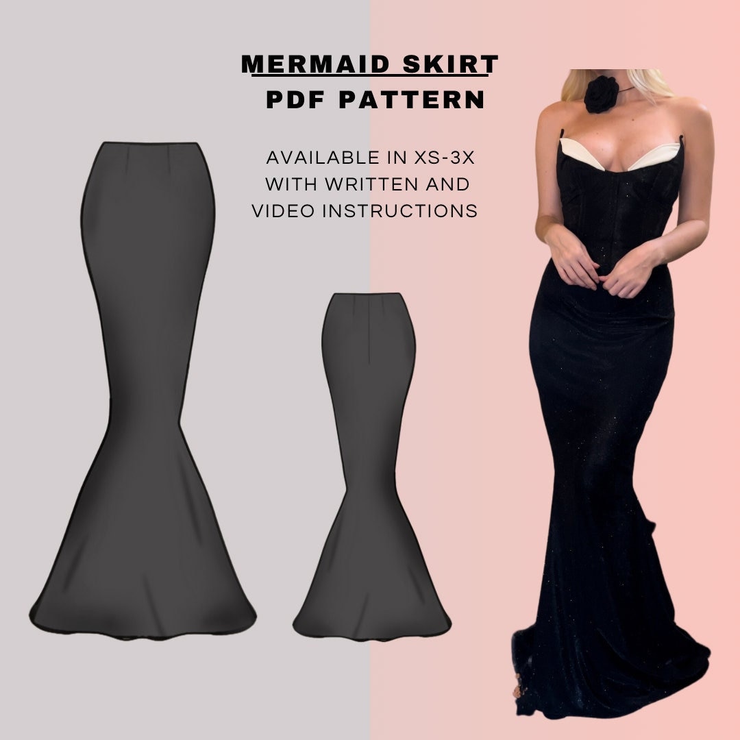 Mermaid Skirt PDF Pattern/ Formal Skirt/ Sewing Pattern Sizes XS-3XL - Etsy