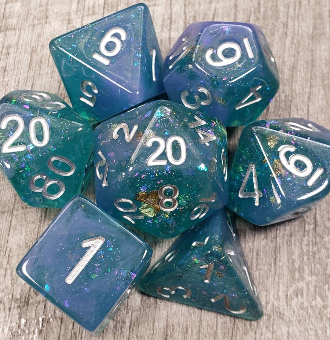 Cosmic Wonders, Blue & Green 7 Pc Dice Set Dragon Hoard Tabletop RPG ...