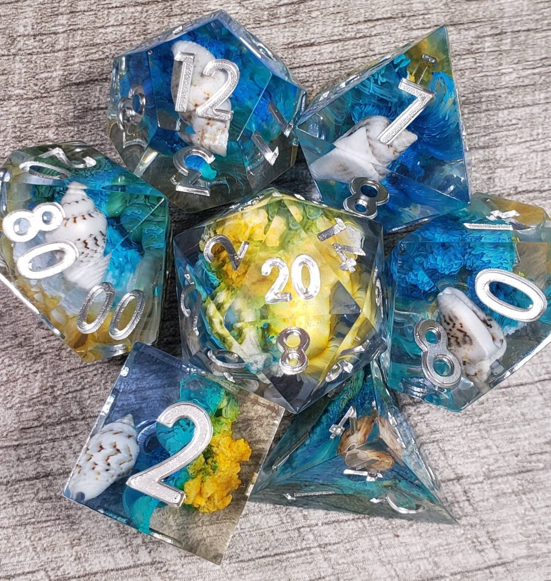 Coral & Seashell Blues and Yellows Sharp Edge Handmade 7 Pc - Etsy