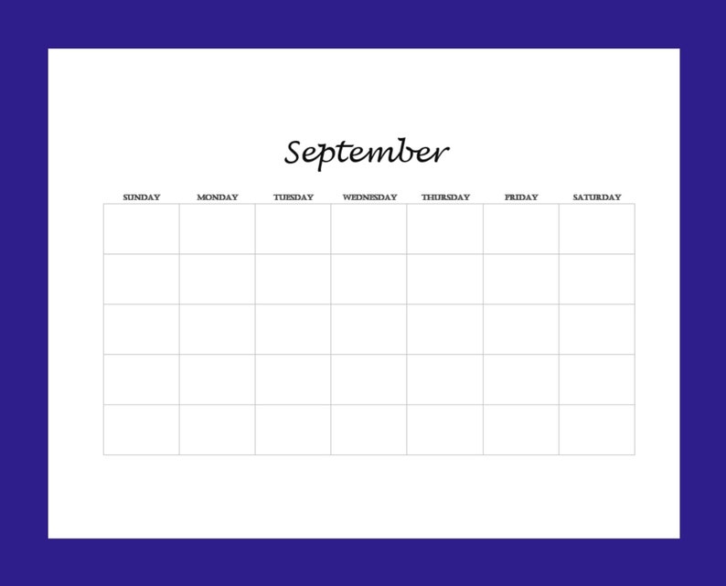 2022 Printable Monthly Calendar Blank Template, Landscape, Simple ...
