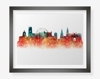 Nottingham Skyline England Cityscape Painting Art Print - Etsy