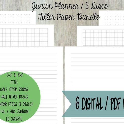 Bullet Journal Pages ~ Junior Half Letter Size Discbound 5.5 x 8.5 Grid ...