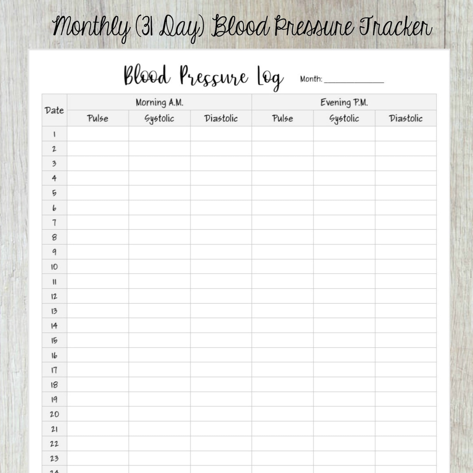 Blood Pressure, Blood Sugar, Monthly Log, Printable, Insert, Healthcare ...