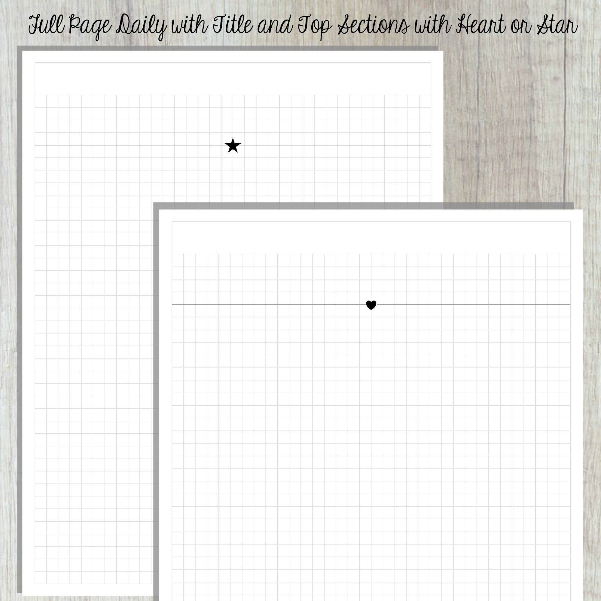 Weekly Printable, Daily Printable, Grid Paper Refill, Hearts, Stars ...
