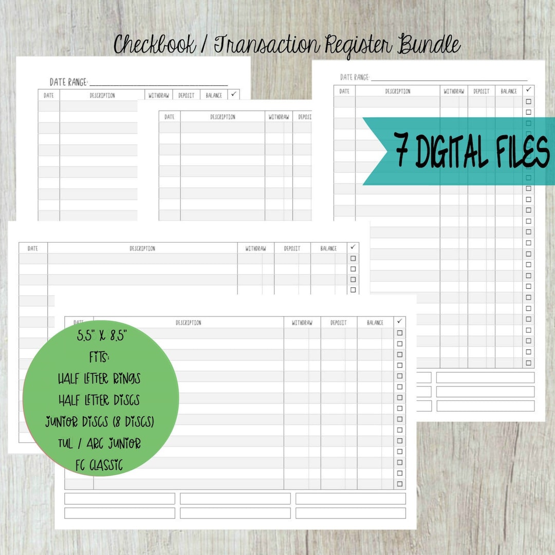 Half Letter Checkbook Register Bundle - 7 Different Layouts 5.5" X 8.5 ...