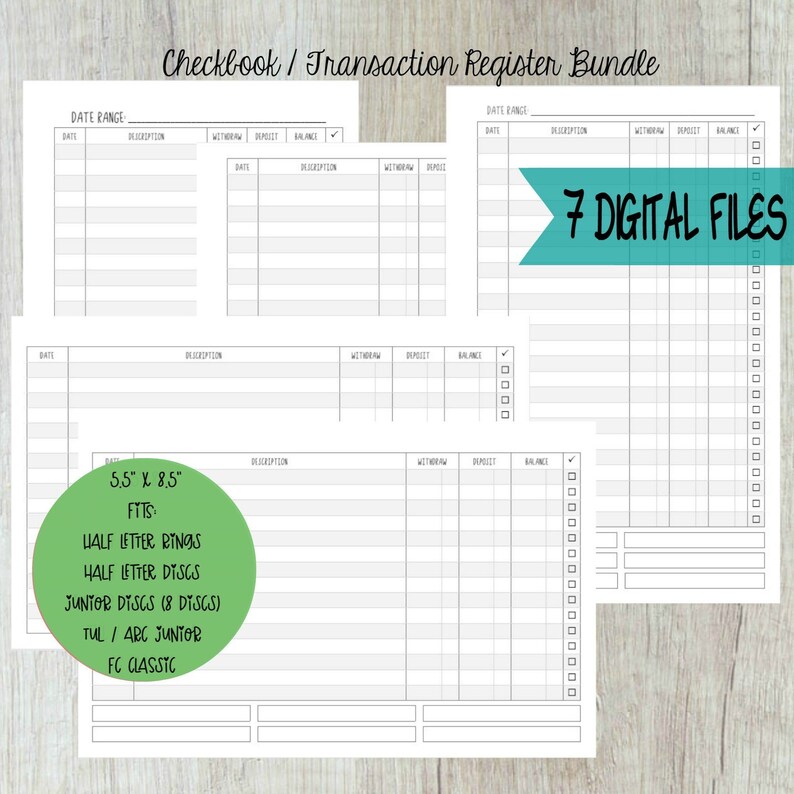 Half Letter Checkbook Register Bundle - 7 Different Layouts 5.5" X 8.5 ...