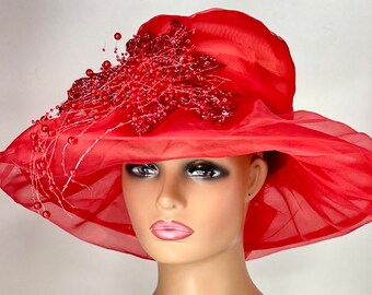 Magnificent Red Organza Hat /kentucky Derby Hat /easter Hat/ Church Hat ...