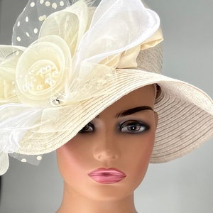 Dramatic White and Ivory Straw Hat/wedding Hat/church Hat/ Beach Hat ...