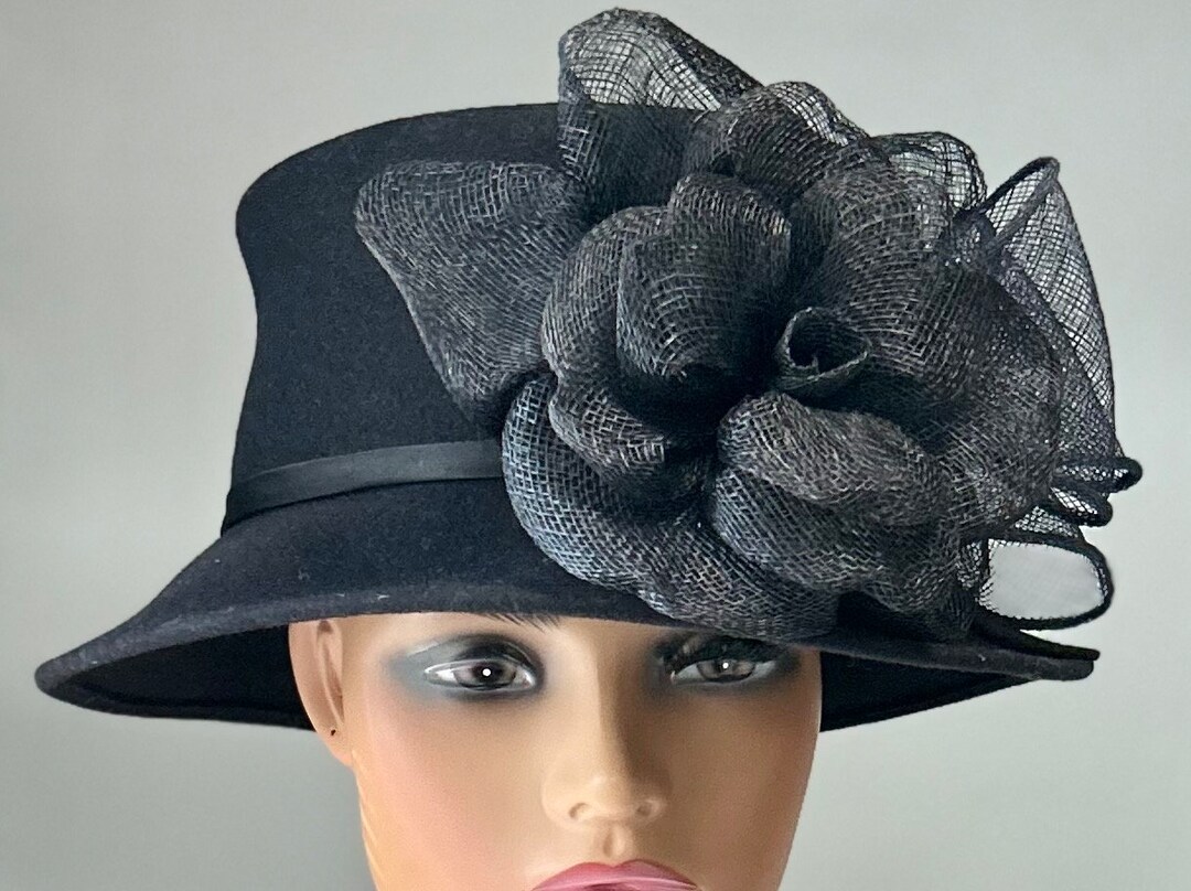 Elegant French Navy Wool Church Hat, Dress Winter Hat, Wool Dark Navy ...