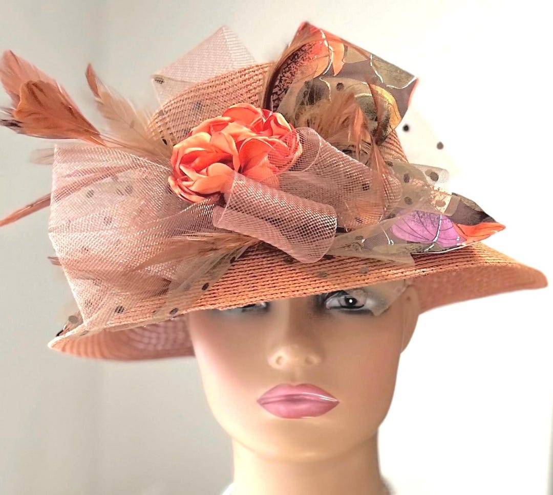 Beautiful Burnt Orange Straw Church Hat / Kentucky Derby Hat/ Easter ...