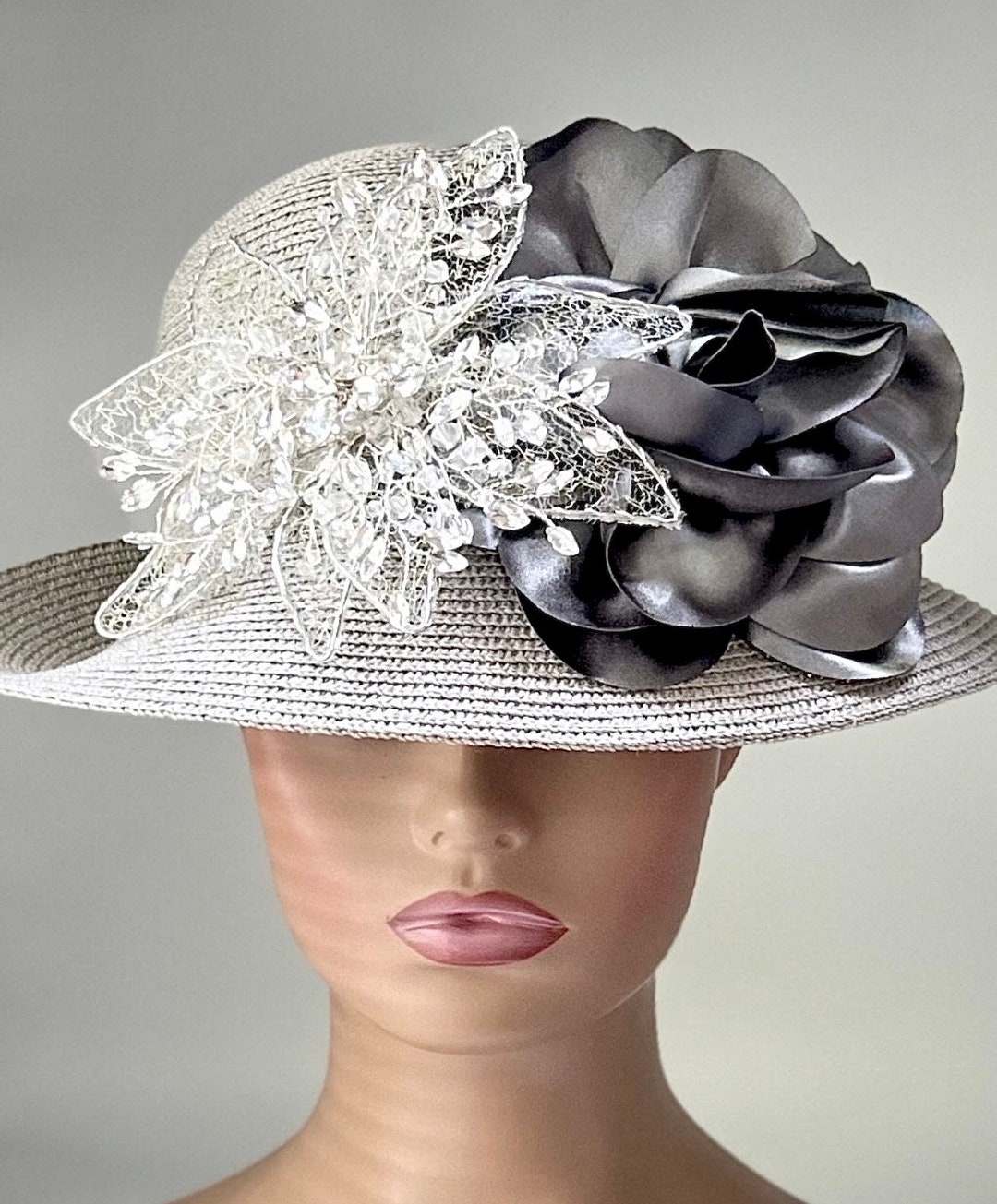 Gorgeous Silver Straw Hat /kentucky Derby Hat /easter Hat/ Church Hat ...