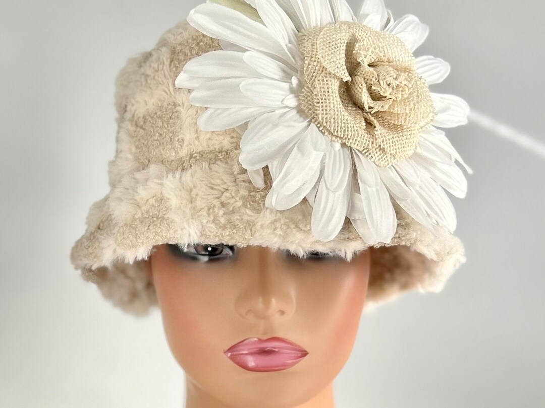 Dramatic Furry Ivory and Beige Winter Hat/bucket Hat/cloche - Etsy