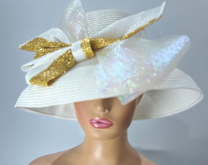 Gorgeous Gold and White Straw Hat ,church Hat, Kentucky Derby Hat, Tea ...