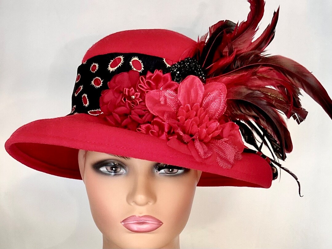 Red 100% Wool Lettys fit to Be Tied Hats Collection/winter Church Hat ...