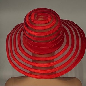 Lovely Red Satin Striped Hat,easter Hat, Church Hat,kentucky Derby Hat ...