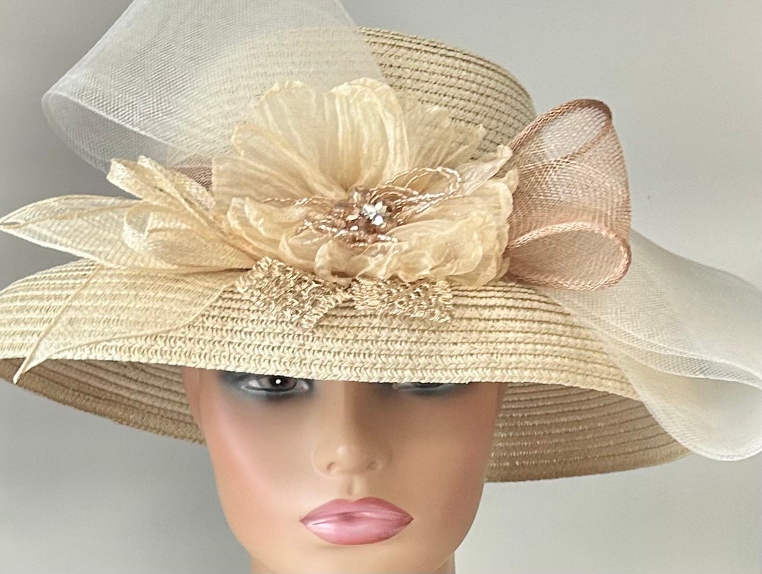 Magnificent Pale Gold Straw Hat /kentucky Derby Hat /easter Hat/ Church ...