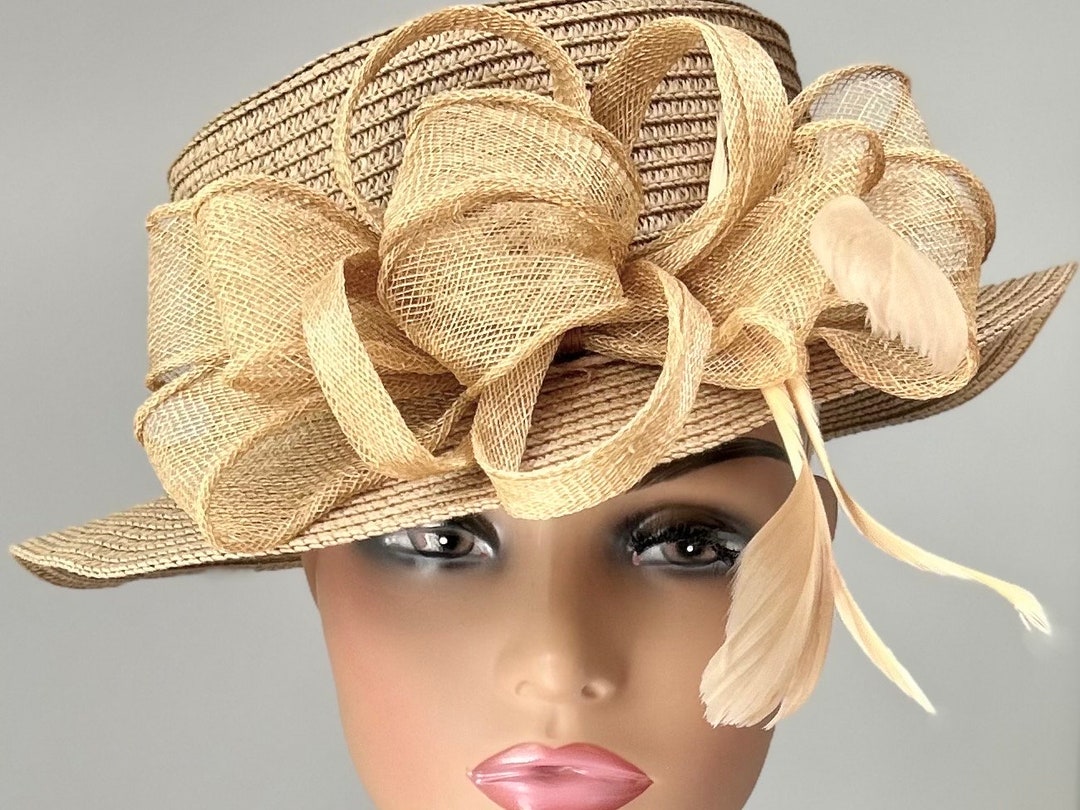 Dramatic Tan Straw Hat/kentucky Derby Hat /easter Hat/ Church Hat /tea ...