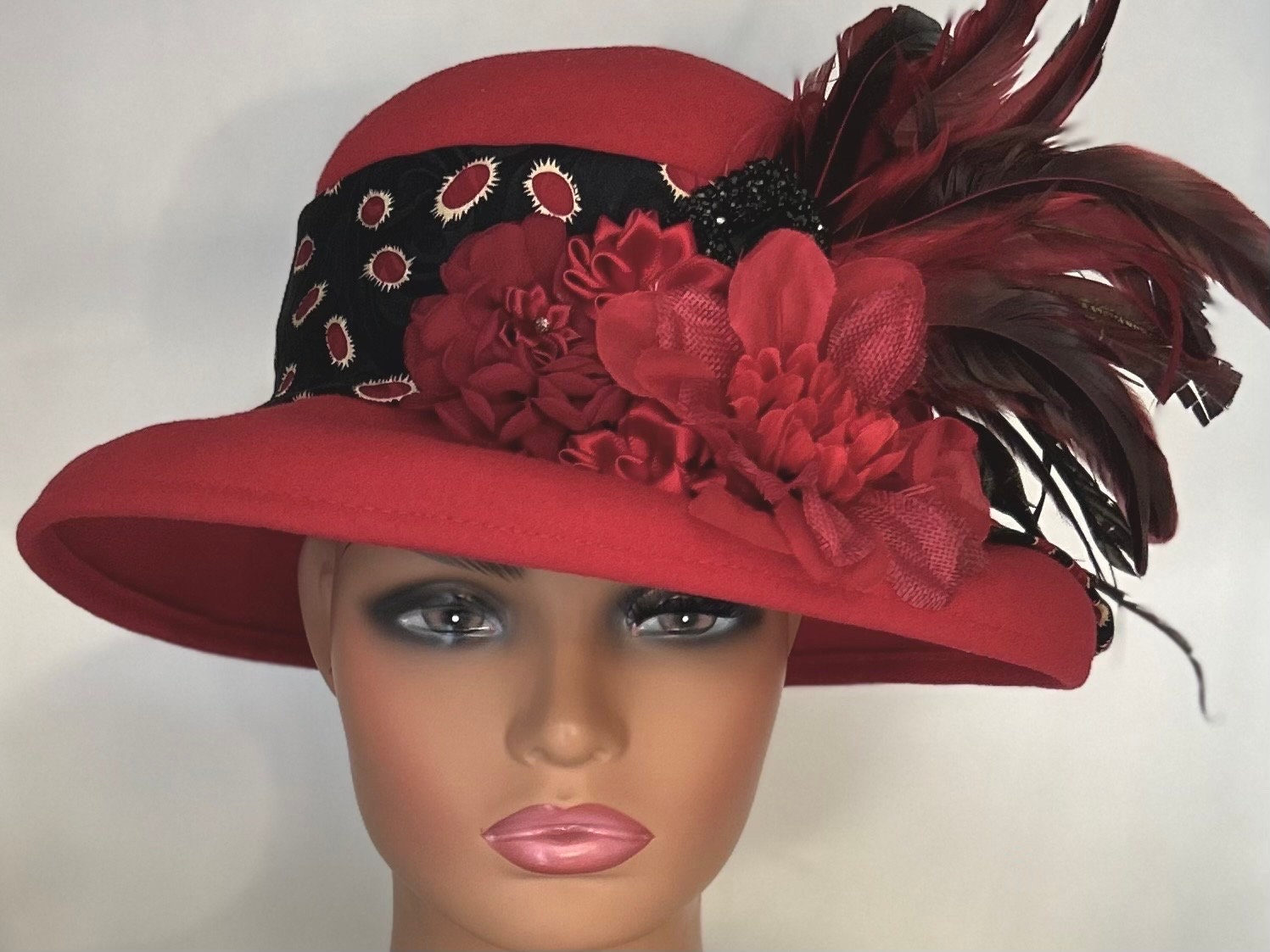 Red 100% Wool Lettys fit to Be Tied Hats Collection/winter Church Hat ...