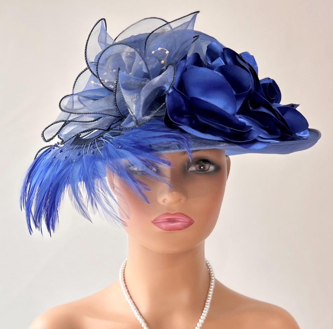 Fancy Shades of Blue Organza Hat, Church Hat,kentucky Derby Hat, Audrey ...