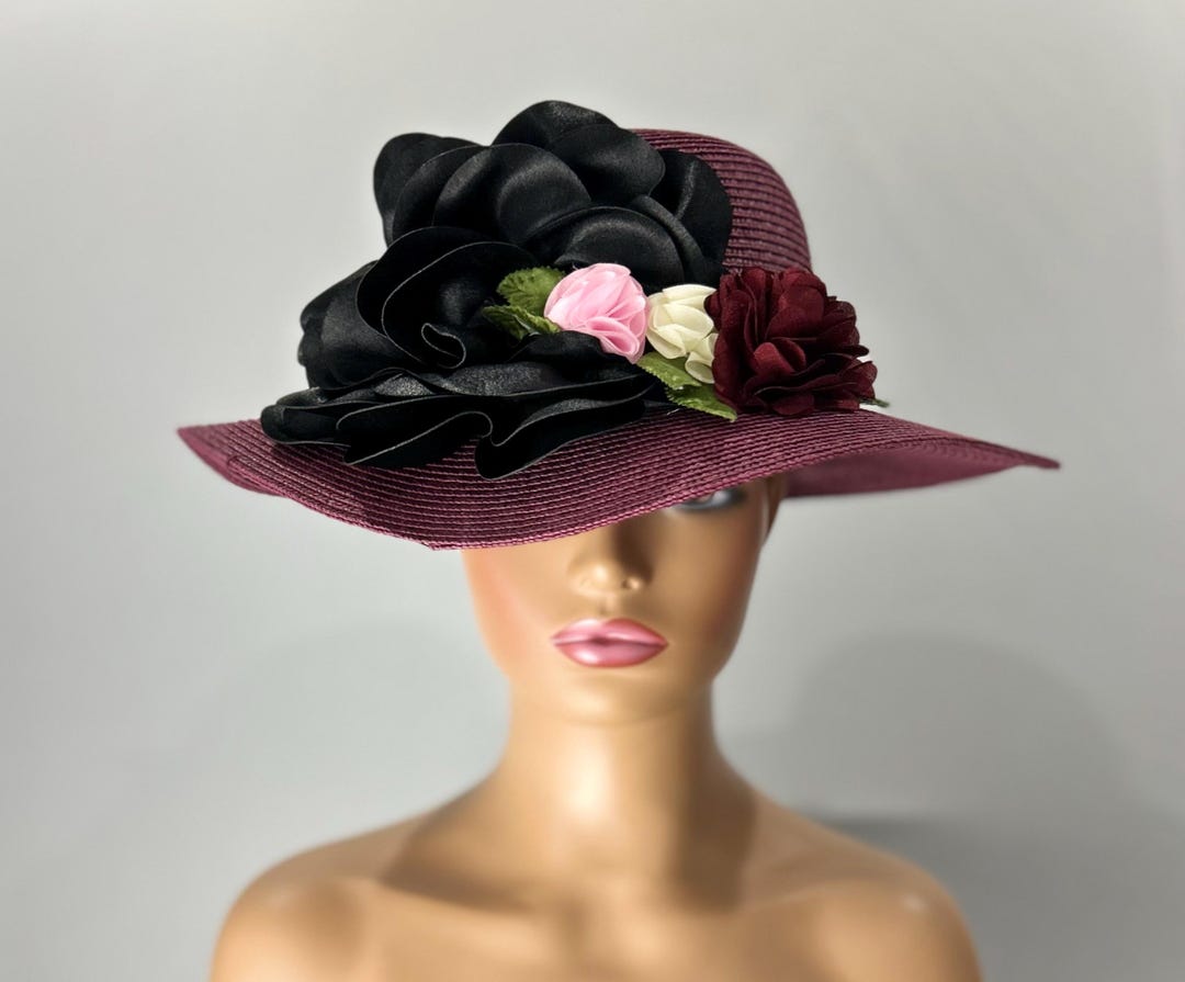 Stunning Dark Plum Straw Church Hat / Kentucky Derby Hat/ Easter Hat ...