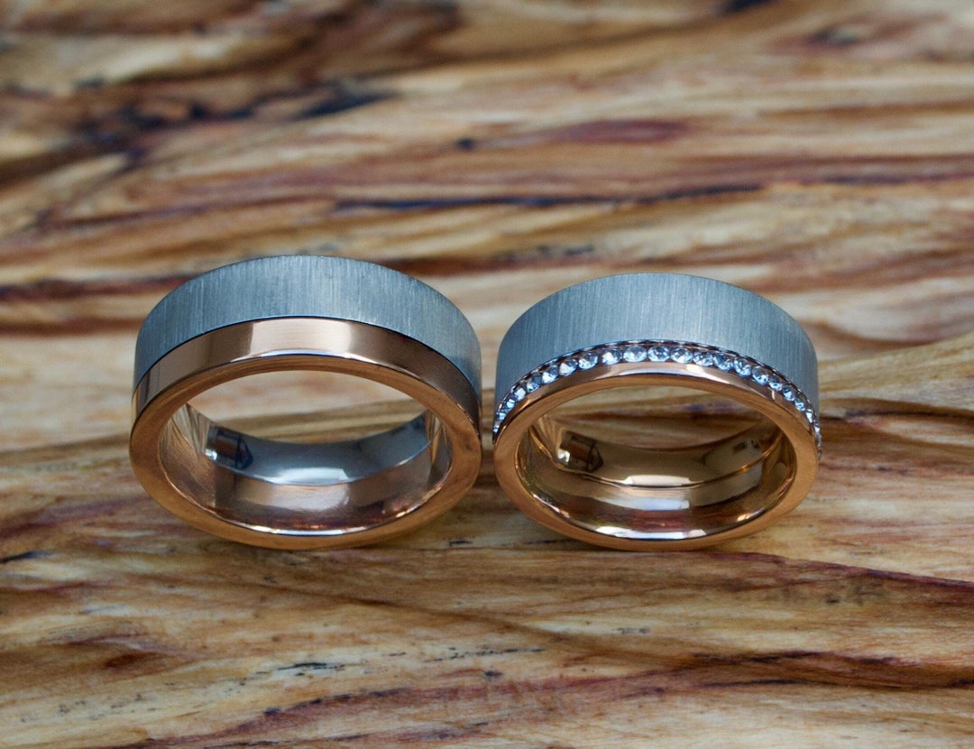 Partner Rings Stainless Steel, Rose, Zirconia, Engagement Rings ...