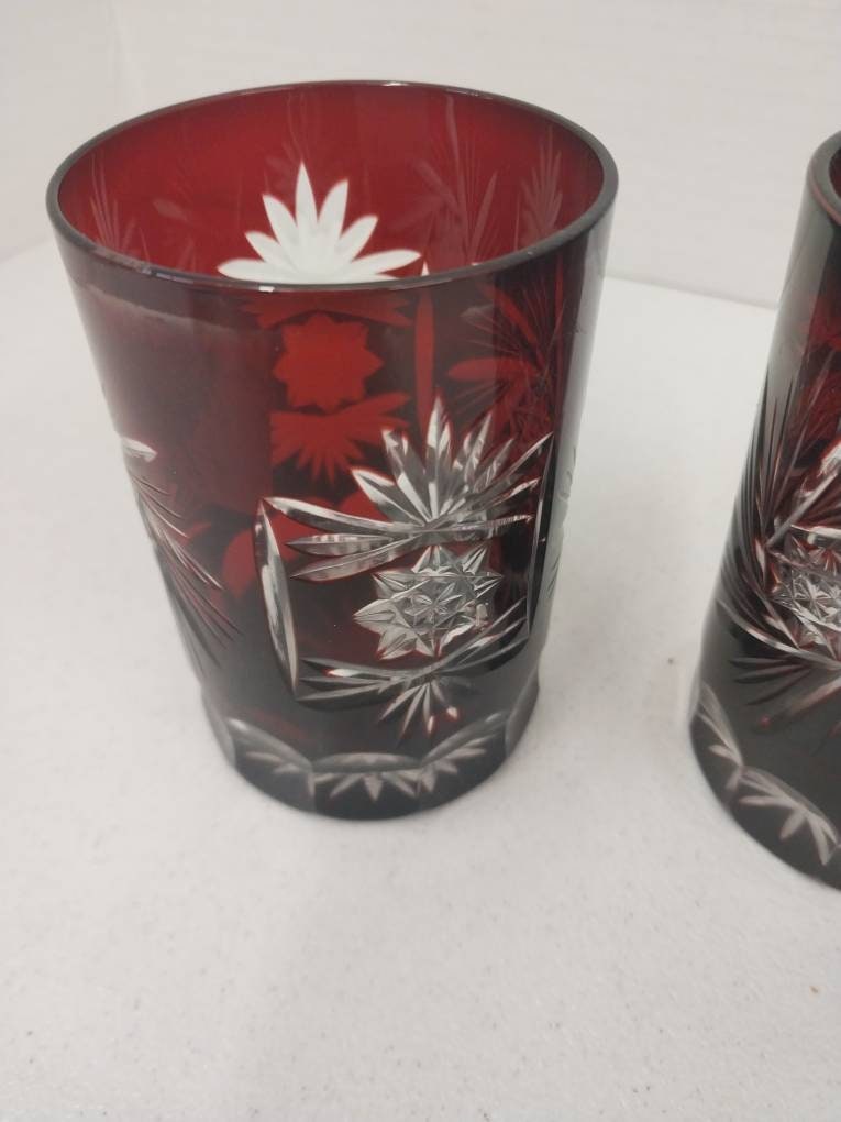 Red Cut Glass Cups 1900s - Etsy