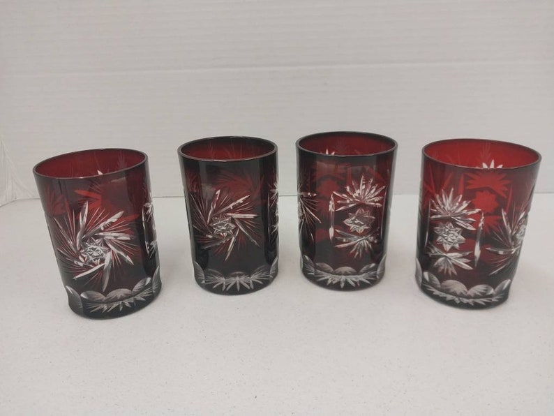 Red Cut Glass Cups 1900s - Etsy