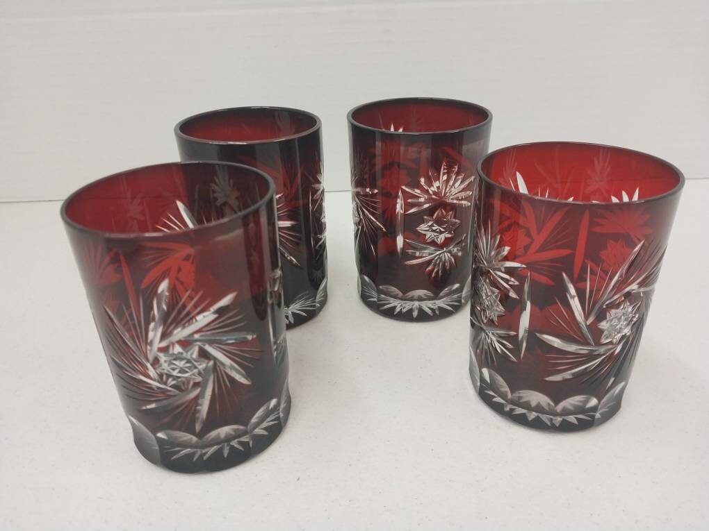 Red Cut Glass Cups 1900s - Etsy