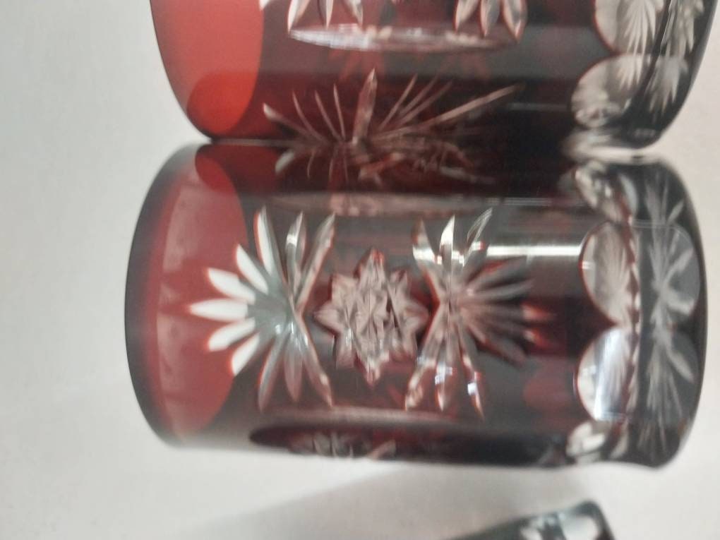 Red Cut Glass Cups 1900s - Etsy