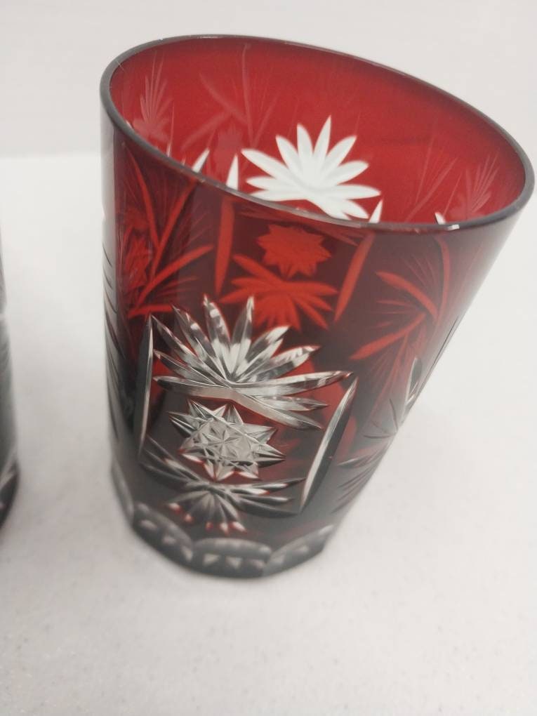 Red Cut Glass Cups 1900s - Etsy
