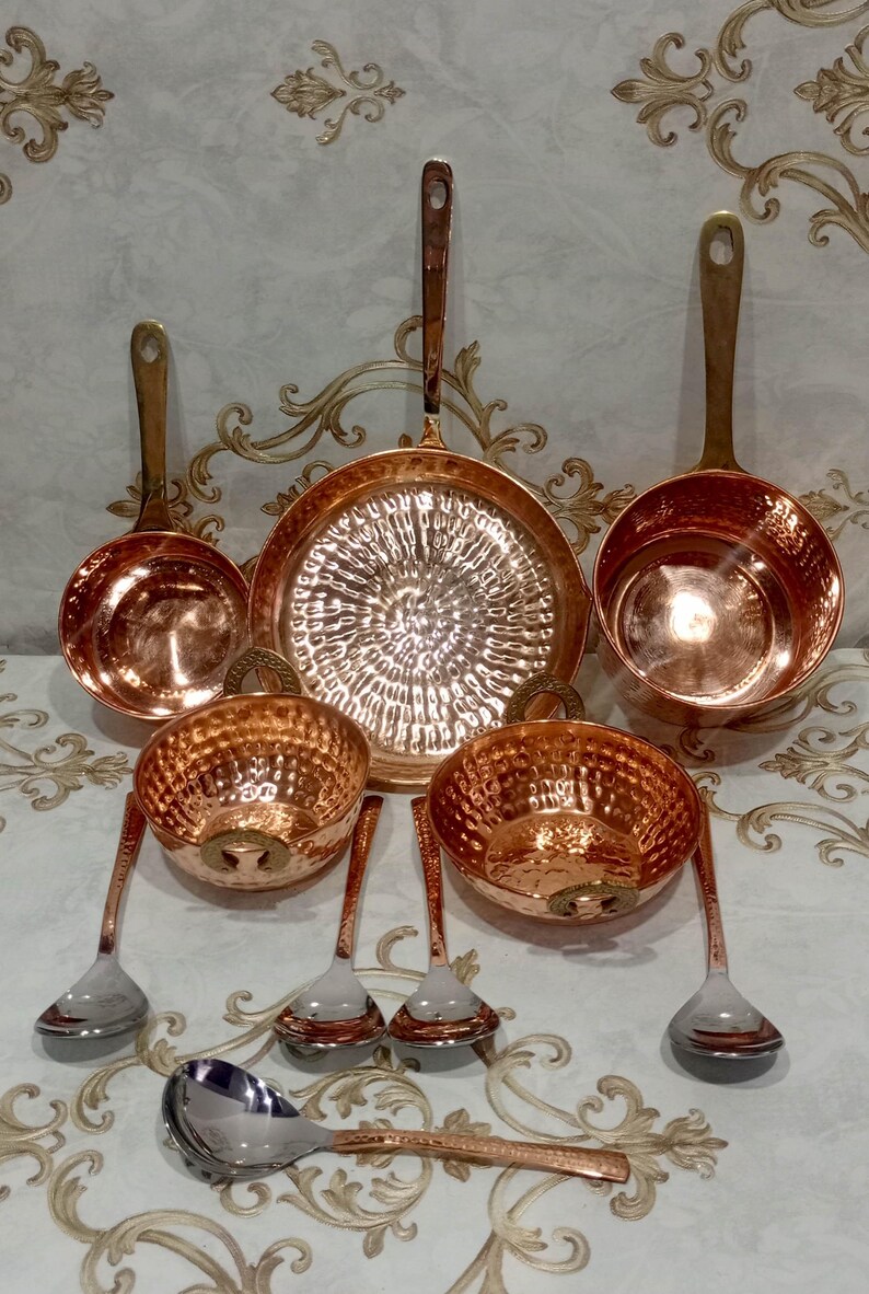 Pure Copper Cookware Set Serving Spoon copper Sauce Pan Set Copper ...