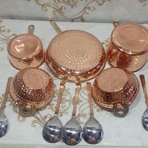 Pure Copper Cookware Set Serving Spoon copper Sauce Pan Set Copper ...