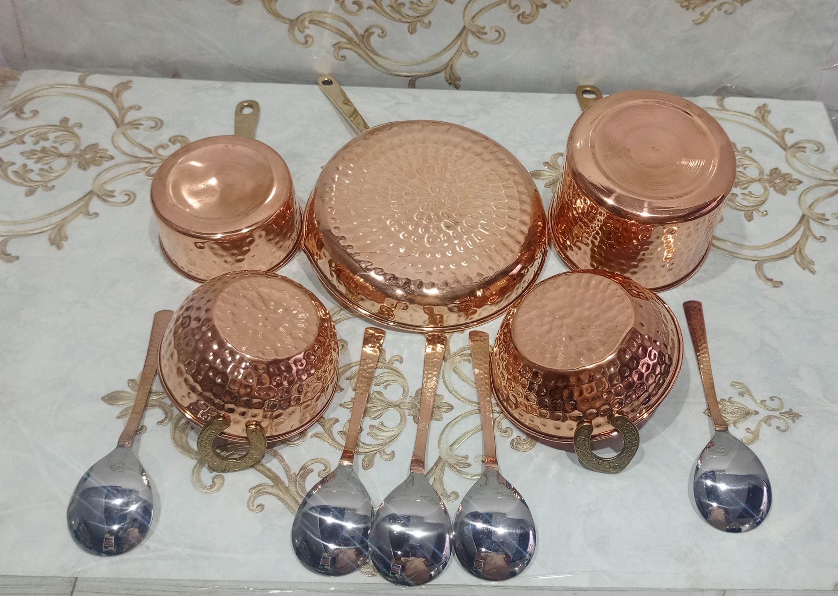 Pure Copper Cookware Set Serving Spoon copper Sauce Pan Set Copper ...