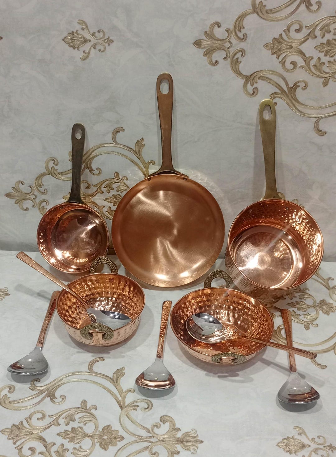 Pure Copper Cookware Set Serving Spoon copper Sauce Pan Set Copper ...