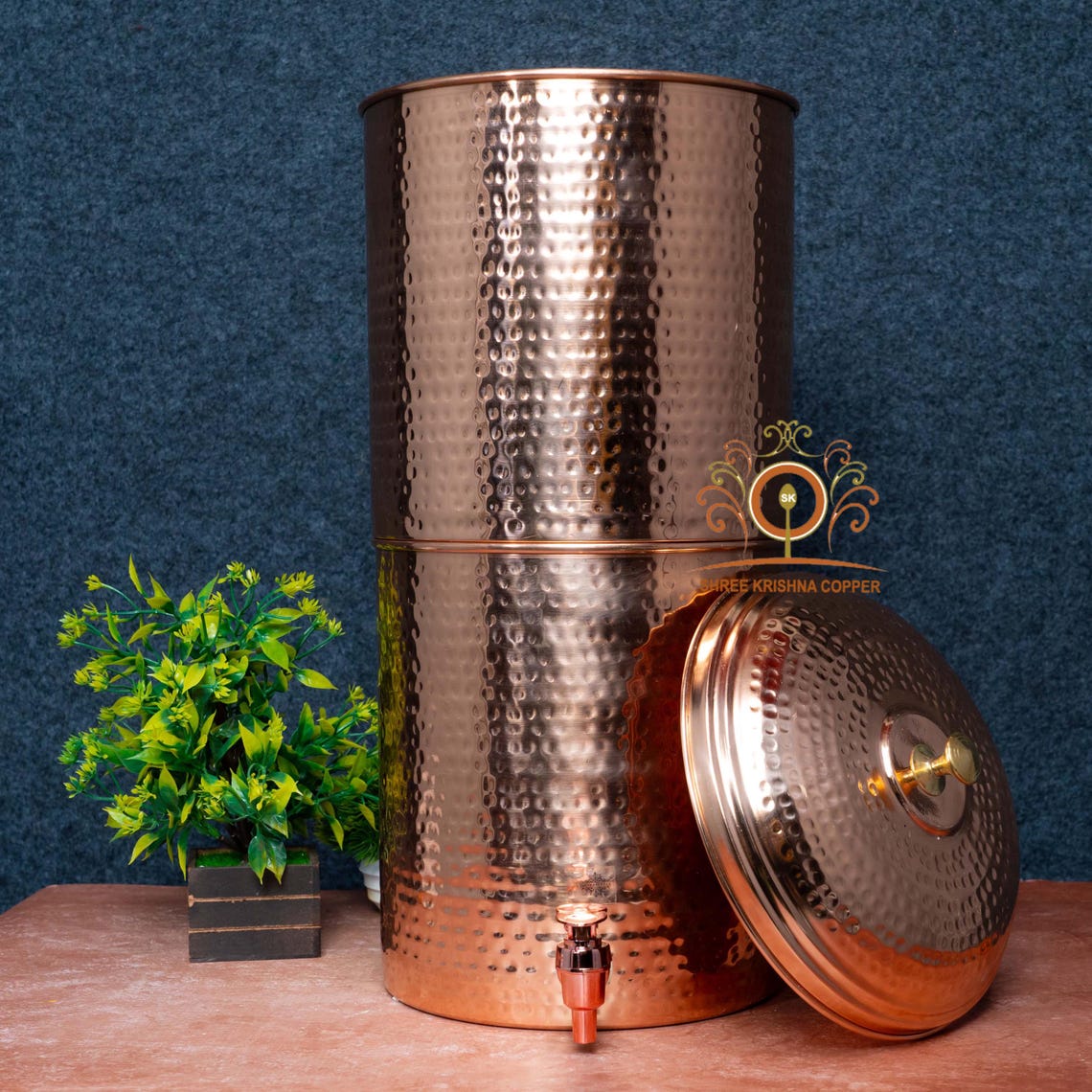 Water Matka Vessel Container Jar Tank Copper Hammered Design Filter ...
