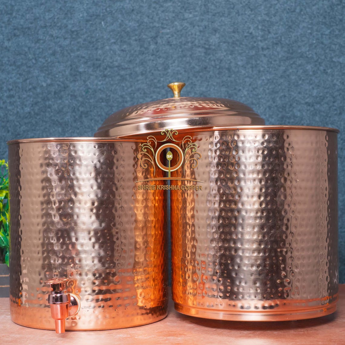 Water Matka Vessel Container Jar Tank Copper Hammered Design Filter ...