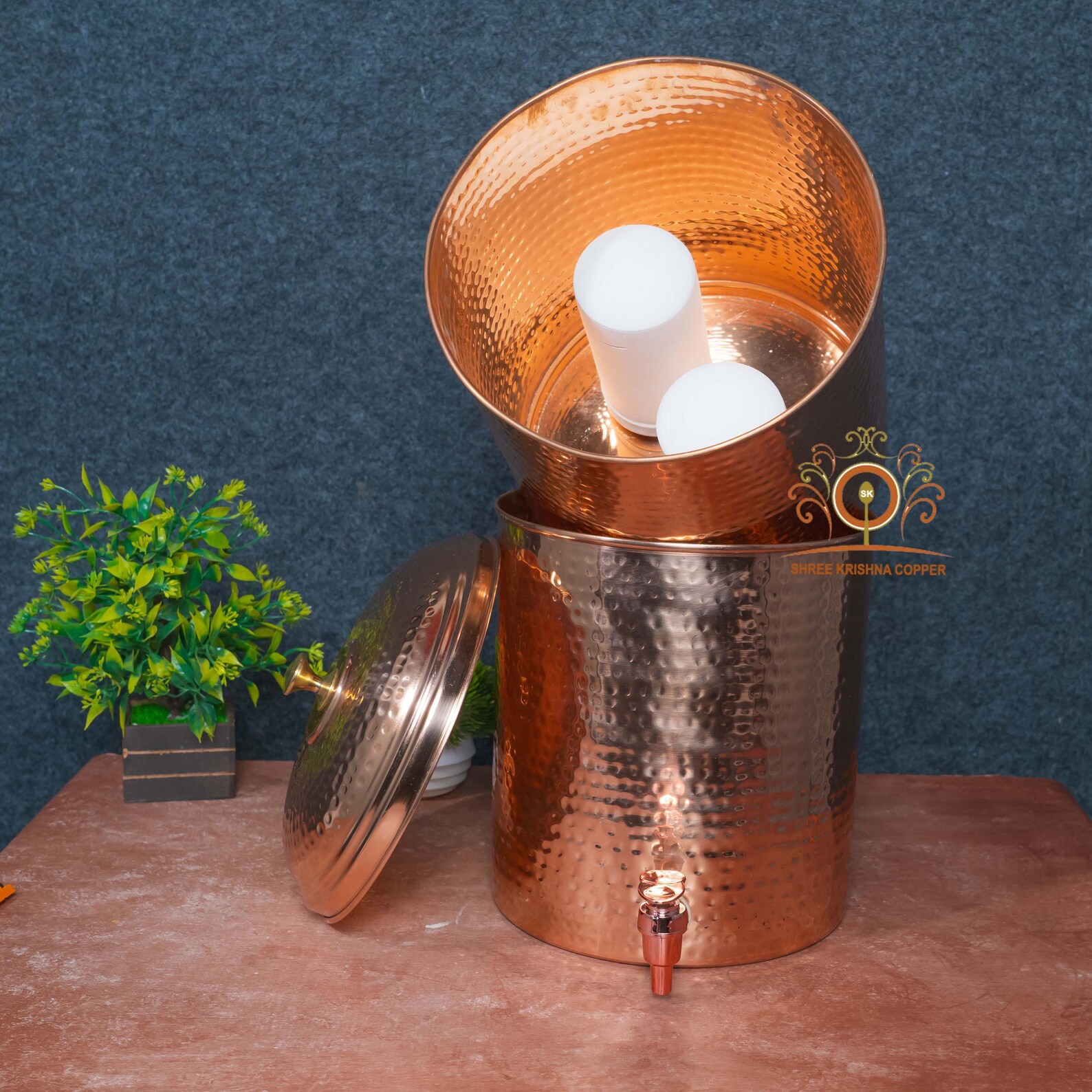 Water Matka Vessel Container Jar Tank Copper Hammered Design Filter ...