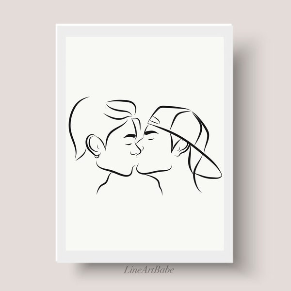 Gay Men Line Drawing - Etsy
