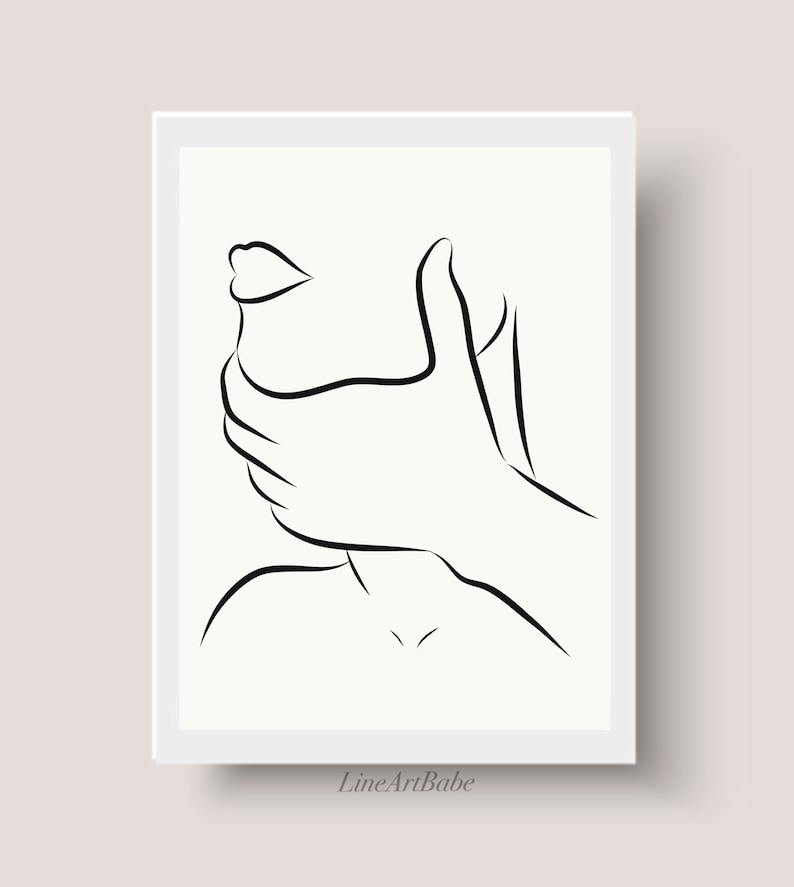 Chocking Line Art Sensual Digital Print Minimalist Erotic Artwork