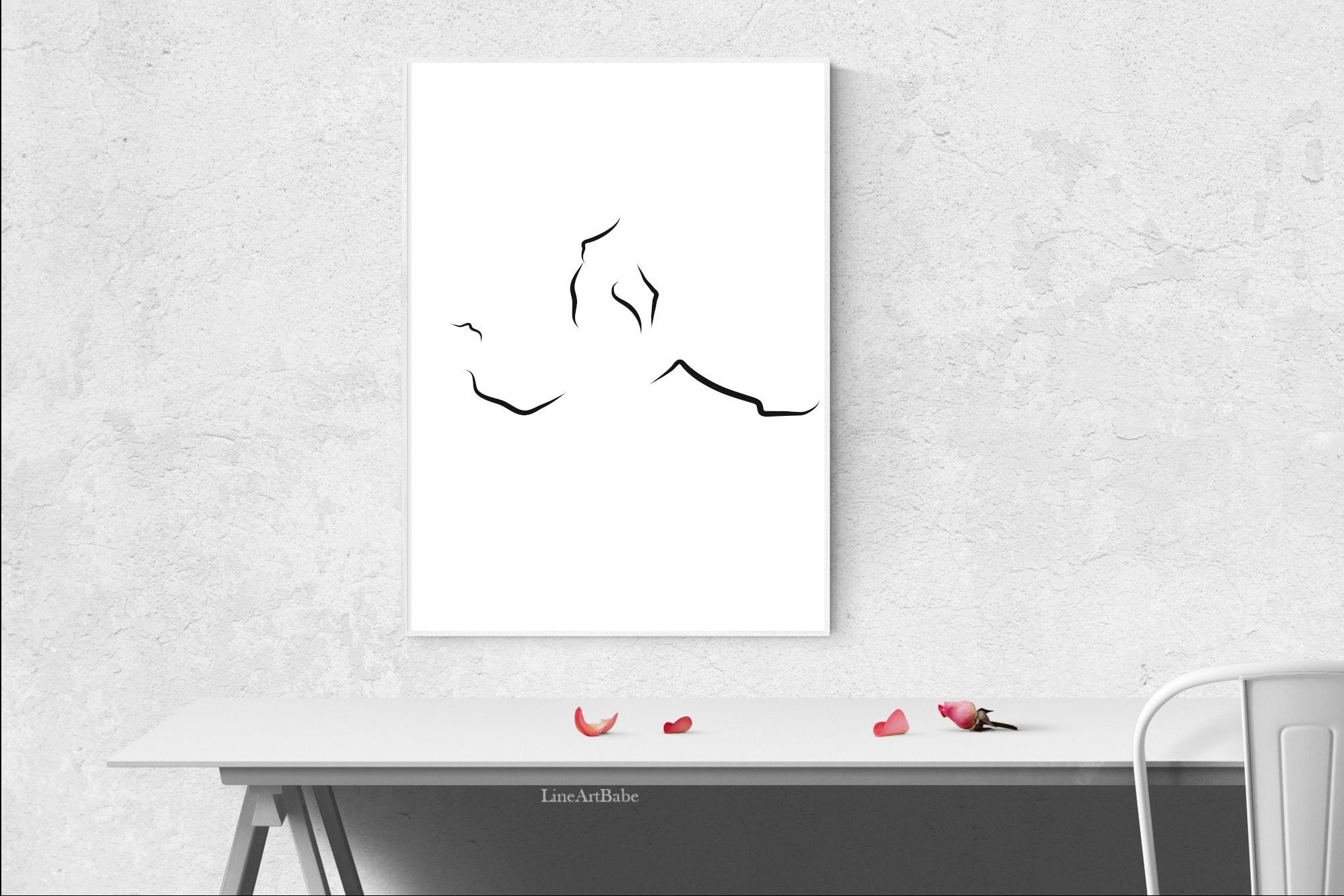 Minimalist Sex Position Line Art Abstract Erotic Poster Bed Room Nudity Naked Lovers Drawing