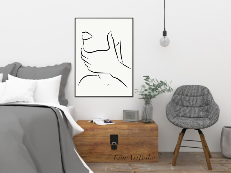 Chocking Line Art Sensual Digital Print Minimalist Erotic Artwork