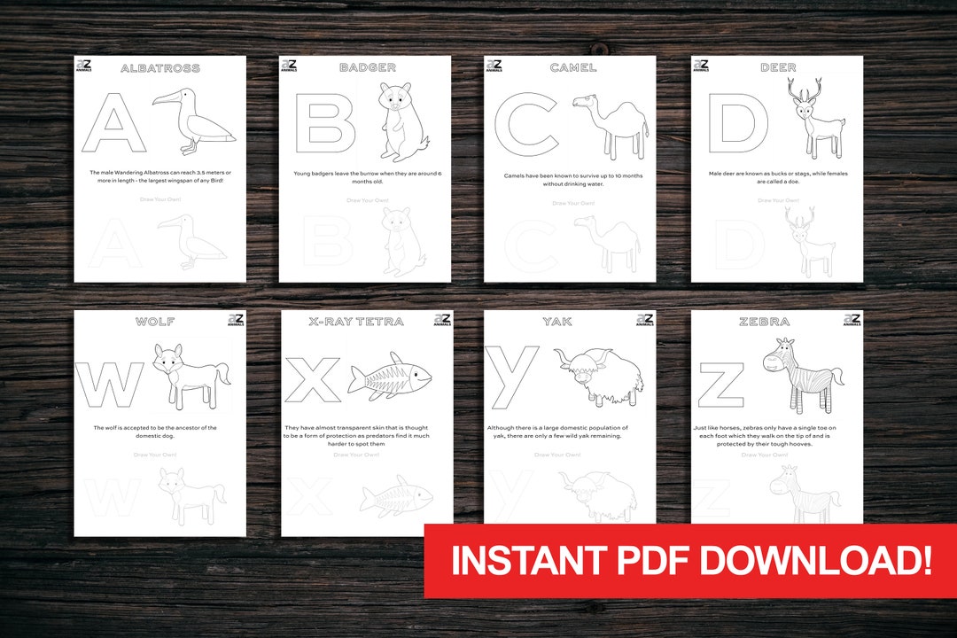 A-Z Printable Alphabet Coloring Book - Animals by Letter, Facts, 'draw ...