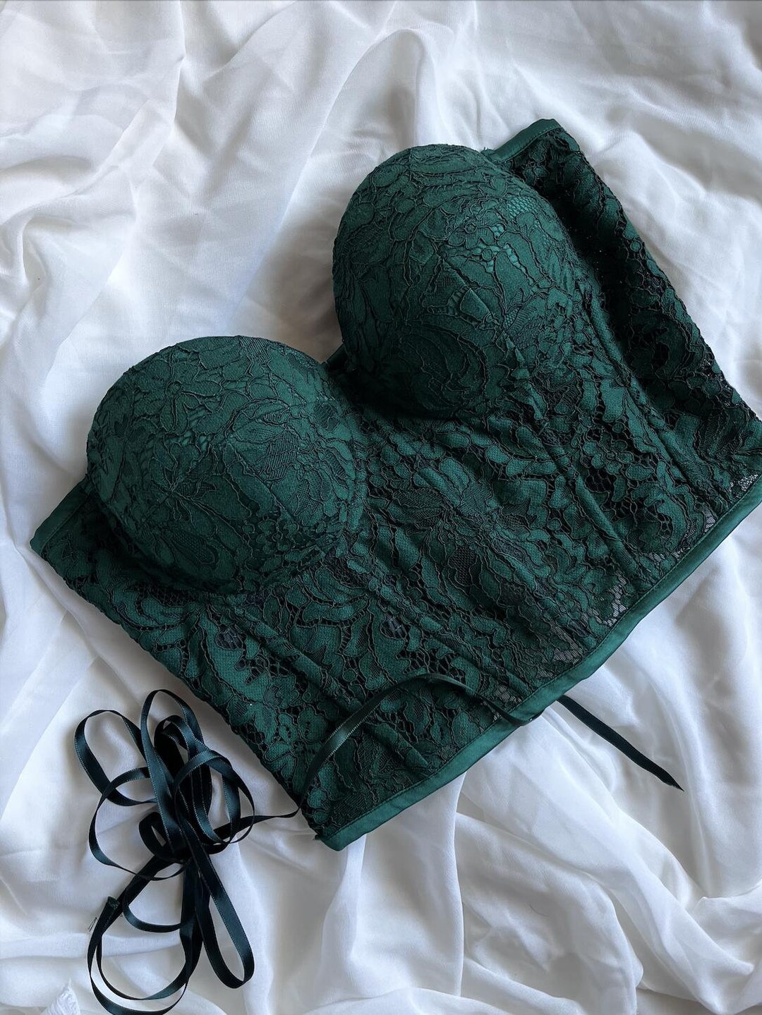 Emerald Green Lace Macramé Corset Top Bustier With Cups Made - Etsy