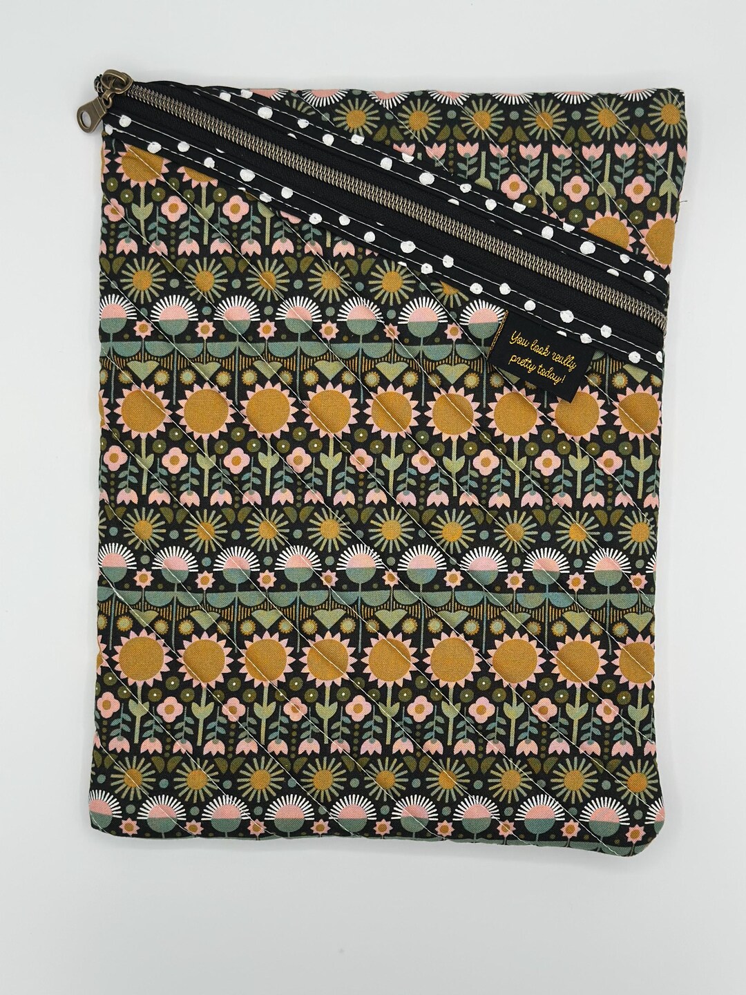 Handcrafted Tablet Sleeve / Quilted Floral Tablet Case With Zippered ...