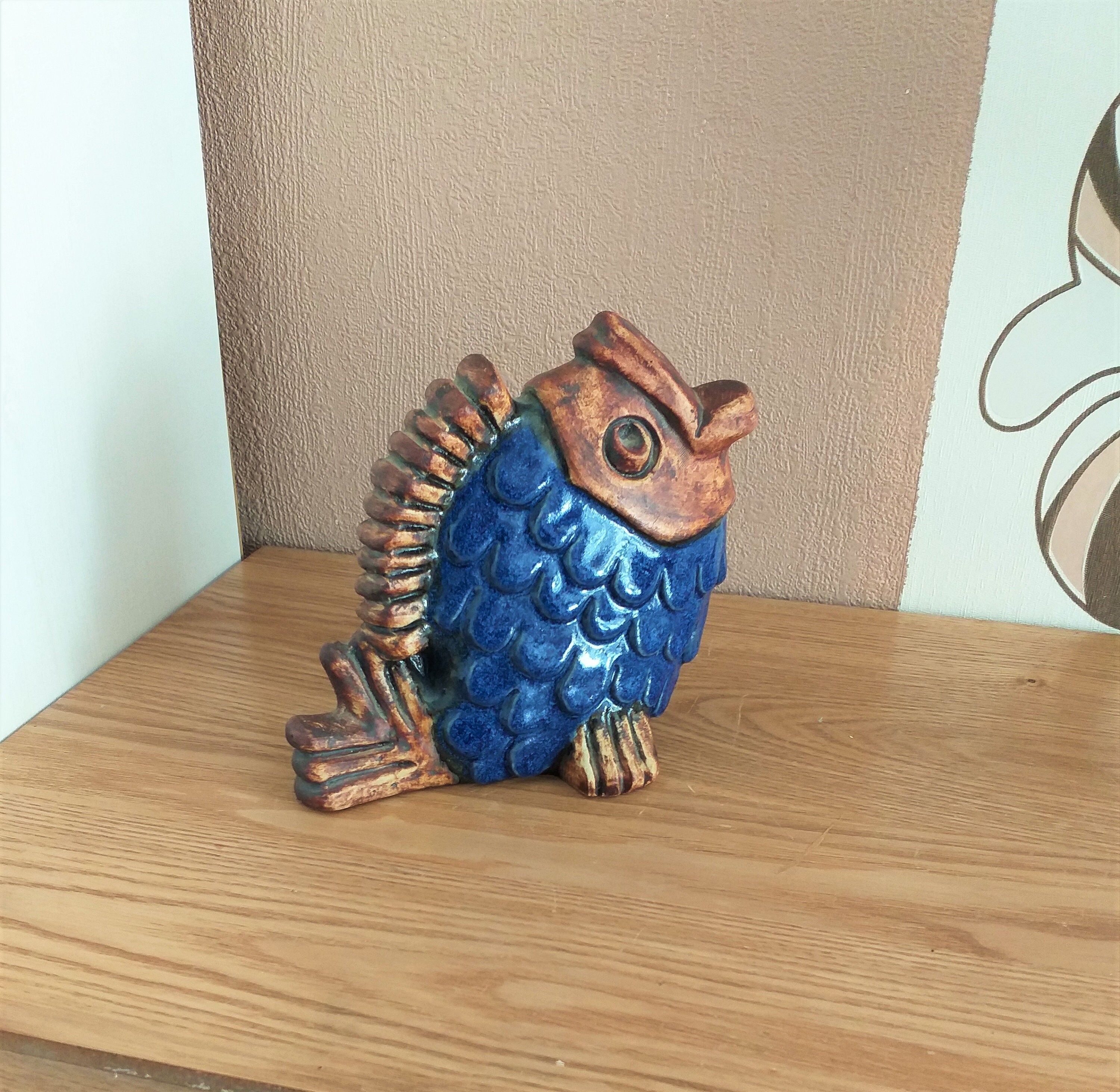 Fine Art Ceramics 60s Ego Stengods Sweden Scandinavia Blue Fish Retro ...