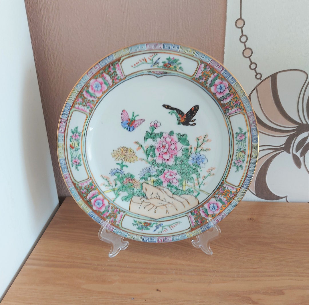 Vintage Large Porcelain Collectible Hand Painted Plate, Asian Art ...