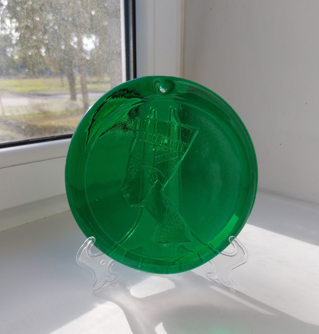 Vintage Scandinavian Emerald Green Glass SUN CATCHER, Swedish Art Glass ...