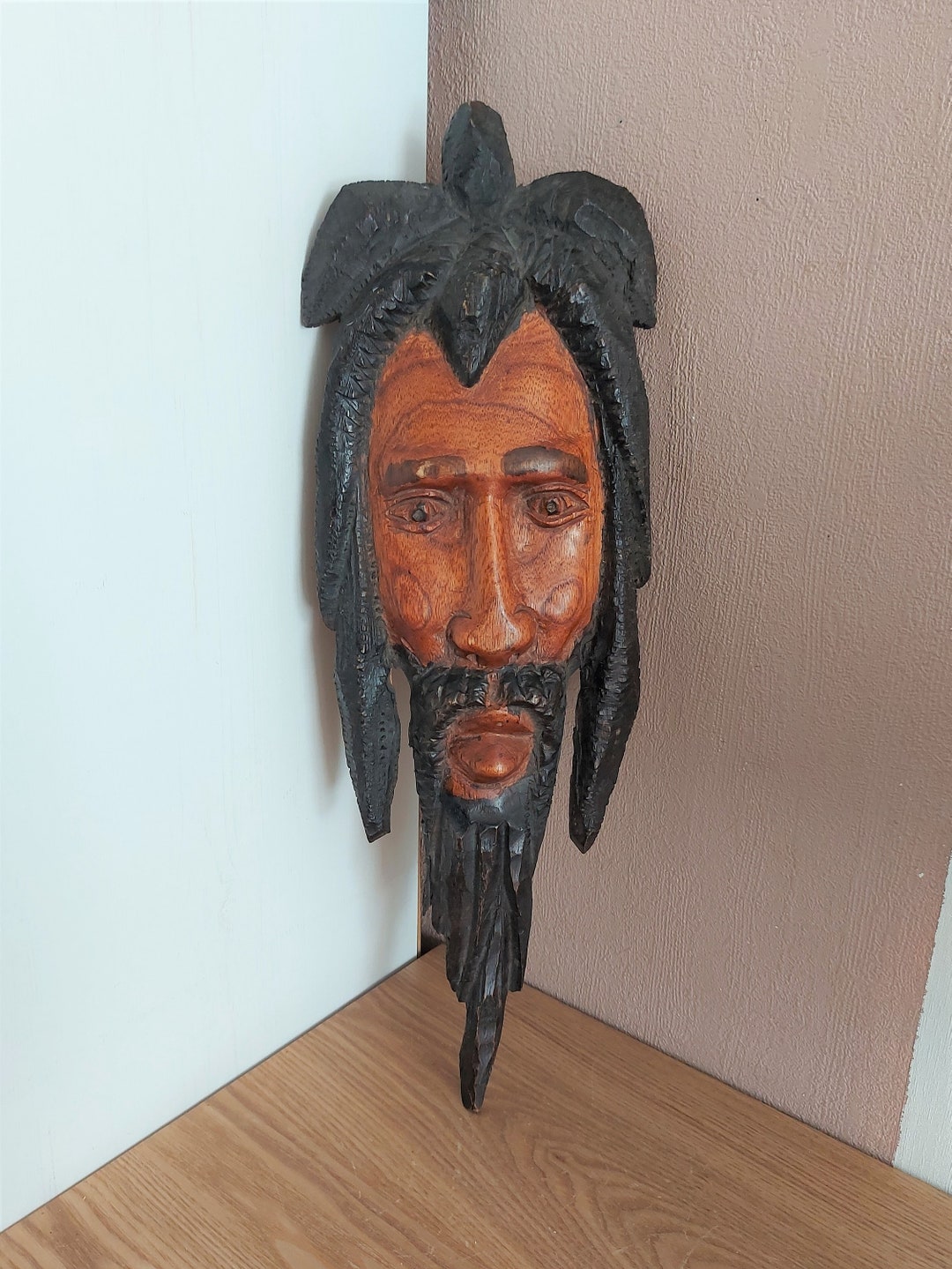 Vintage Jamaican Wooden Hand Carved Rasta Mask, Wooden Art - Etsy