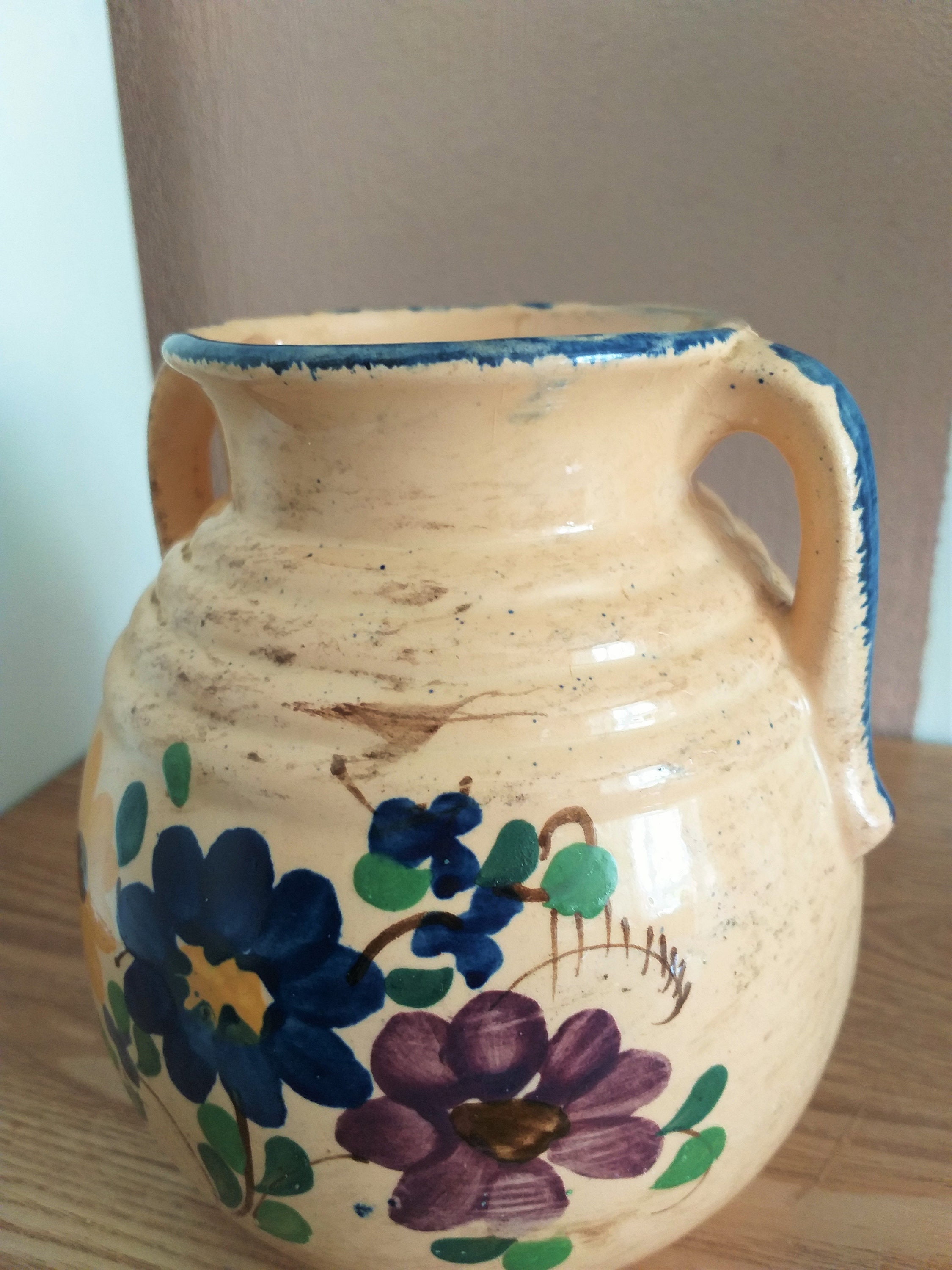 Vintage Hand Painted Ceramic Pot With Flowers Motive | Etsy